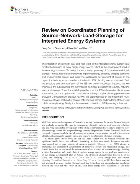 Pdf Review On Coordinated Planning Of Source Network Load Storage For Integrated Energy Systems