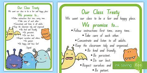 Editable Class Agreement Monster Themed Display Poster