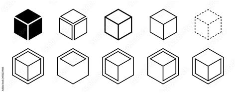 Cube 3d Icons Isometric Square Boxes Design Line Cubic Logos Cubes Blocks Outline Shapes Set