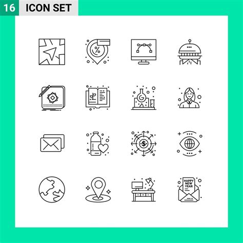 Pack Of 16 Modern Outlines Signs And Symbols For Web Print Media Such As Logo Design Design And