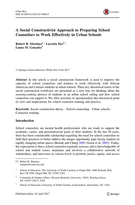 Pdf A Social Constructivist Approach To Preparing School Counselors