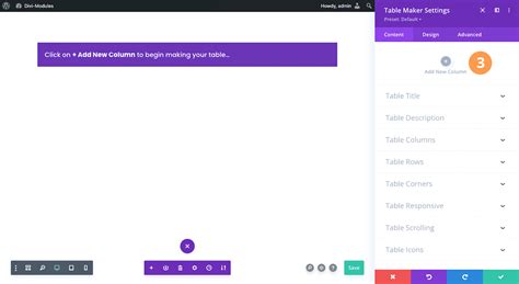 step 03 getting started table maker docs divi modules