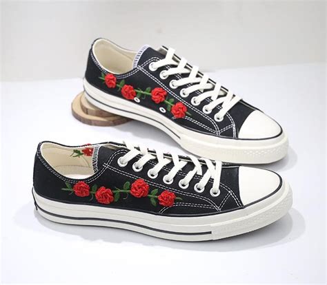 Embroidered Converse Low Tops Custom Floral Sneakers Etsy