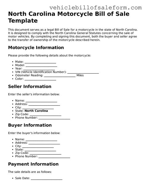 Access North Carolina Motorcycle Bill Of Sale Template ≡ Motor Vehicle