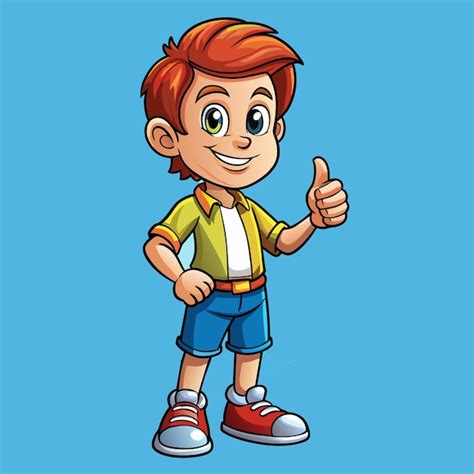 Premium Vector A Cartoon Boy With Red Hair And Blue Shorts