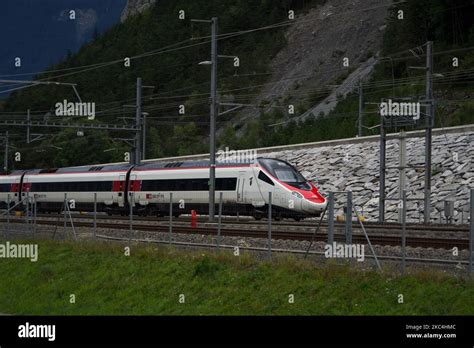 A Panoramic View Of An Sbb Rabe 523 Train At The Gotthard Base Tunnel