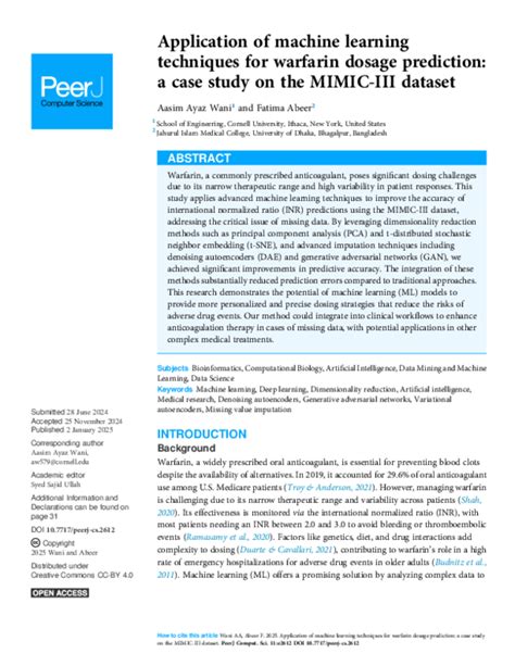 Pdf Application Of Machine Learning Techniques For Warfarin Dosage