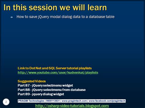 Sql Server Net And C Video Tutorial Jquery Dialog Save To Database