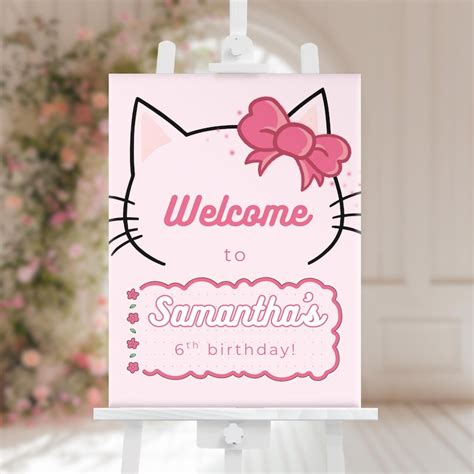 Kawaii Kitty Welcome Sign Editable Kitty Birthday Welcome Poster