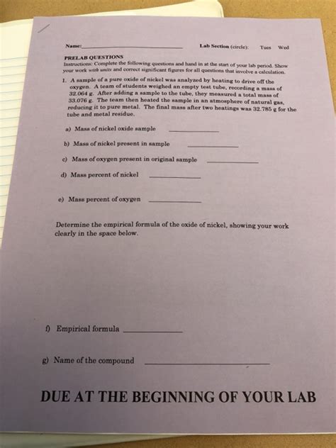 Solved Name Lab Section Circle Tues Wed PRELAB QUESTIONS Chegg Com