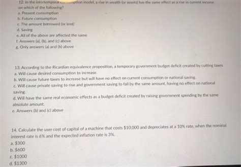 Solved 12 In The Intertemporal Consumption Model A Rise In