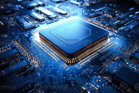Futuristic Processor On Blue Circuit Board 46306490 Stock Photo At Vecteezy
