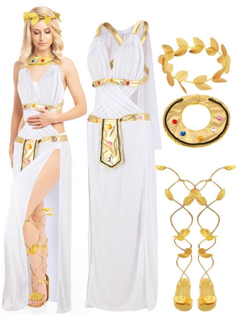 Liitrsh 3 Pcs Halloween Greek Goddess Costume Set Including Bodysuit