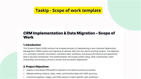 Crm Implementation And Data Migration Scope Of Work Template Taskip