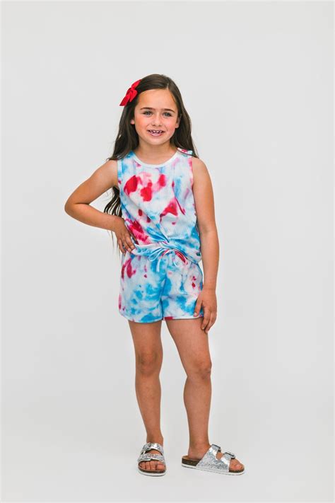 Red White And Blue Tie Dye Short Set Girls 4th Of July Clothing