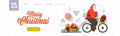 썰매 메리 크리스마스 새해 겨울 휴일 축하 개념 수평 인사말 카드에 선물 상자와 산타 클로스 승마 자전거 12월에 대한 스톡 벡터 아트 및 기타 이미지 Istock