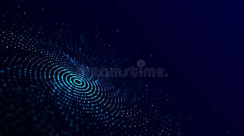 Abstract Blue Background Of Circular Flow Of Particles Digital Cyberspace Network Connections