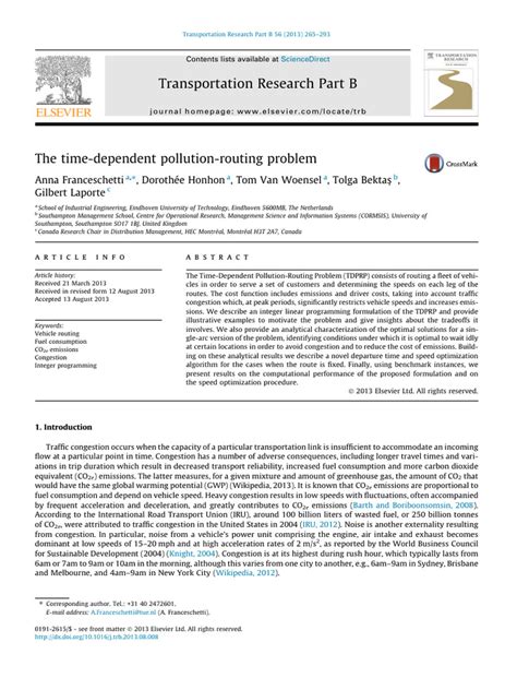 Franceschetti Vd 2013 The Time Dependent Pollution Routing Problem Pdf