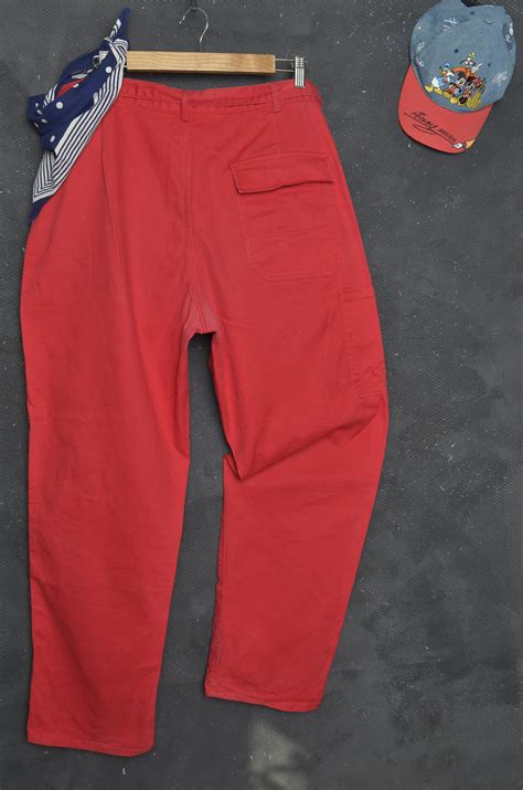 Vintage Work Pant W38 Men Chore Trouser Utility Red Workwear Farmer