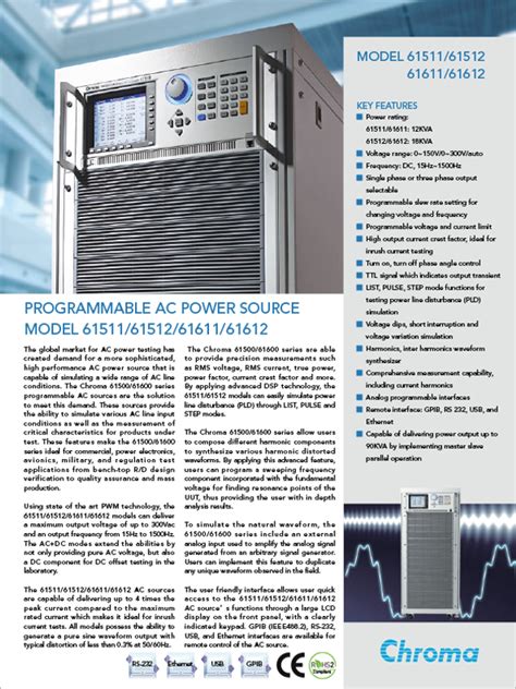 Datasheet High Power Programmable Ac Source 61610 Chroma