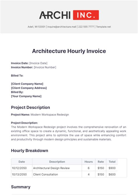 Free Architecture Hourly Invoice Template To Edit Online