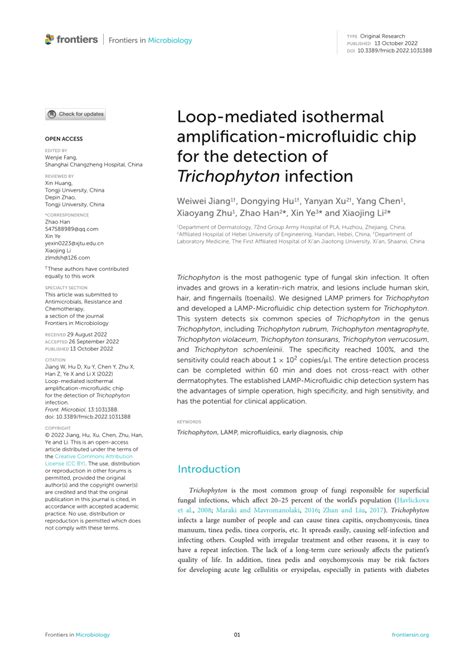Pdf Loop Mediated Isothermal Amplification Microfluidic Chip For The Detection Of Trichophyton