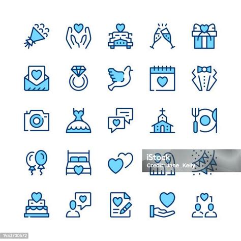 웨딩 라인 아이콘입니다 푸른 색 윤곽선 기호 벡터 선 아이콘 세트 교회에 대한 스톡 벡터 아트 및 기타 이미지 교회 저녁 식사 사랑 Istock