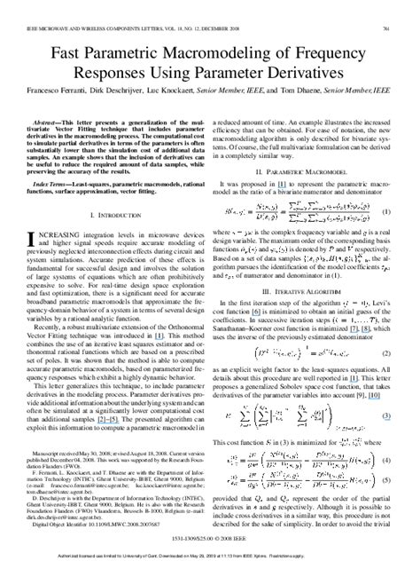 Pdf Fast Parametric Macromodeling Of Frequency Responses Using