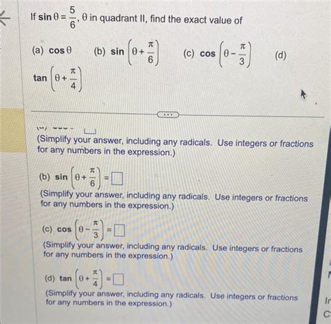 [solved] If Sin Theta Frac{5}{6} Theta In Quadr