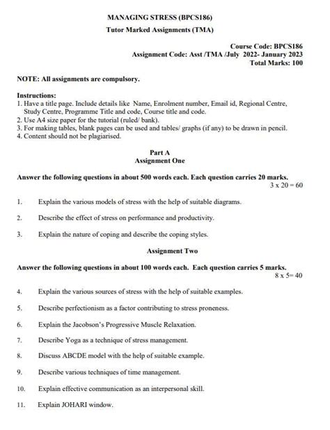 BPCS MANAGING STRESS In English Solved Assignment Free