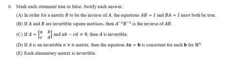 solved mark each statement true or false justify each