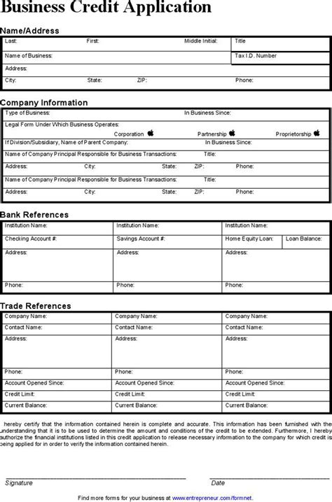 Free Business Credit Application Doc 38kb 1 Pages