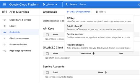 Creating An OAuth Client ID Gphotos Sync Dev G D Documentation