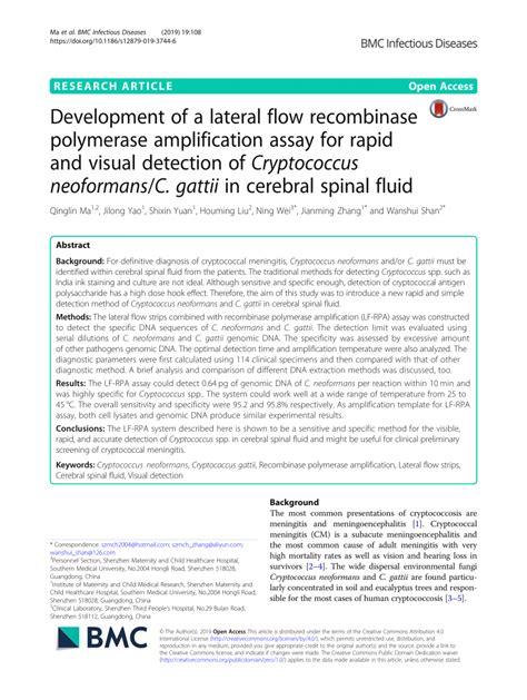 Pdf Development Of A Lateral Flow Recombinase Polymerase Amplification Assay For Rapid And