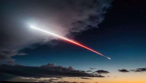 Bright White And Fiery Red Meteor Streaking Across Night Sky With