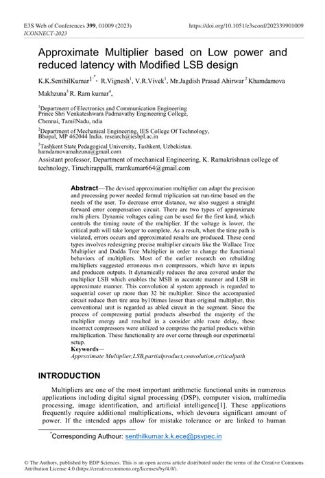 Pdf Approximate Multiplier Based On Low Power And Reduced Latency