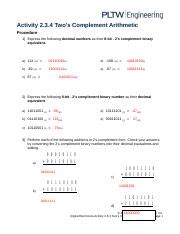 2 3 4 A TwoComplementArithmetic Docx Activity 2 3 4 Two S Complement Arithmetic Procedure 1