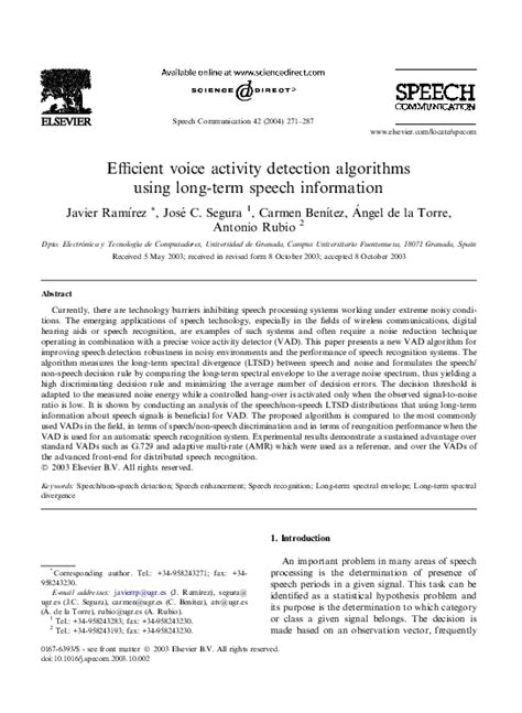 Pdf Efficient Voice Activity Detection Algorithms Using Long Term