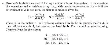 solved 4 cramer s rule is a method of finding a unique