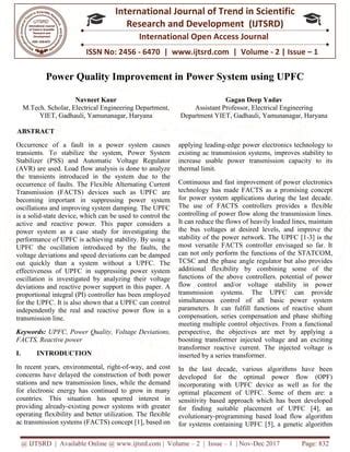 Power Quality Improvement In Power System Using Upfc Pdf