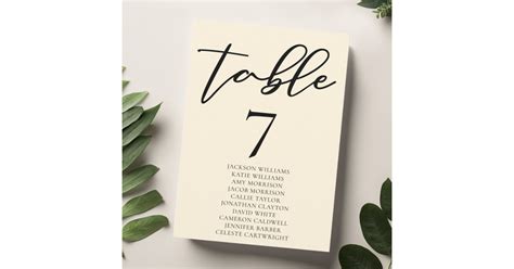 Elegant Ivory Wedding Table Number With Names Card Zazzle