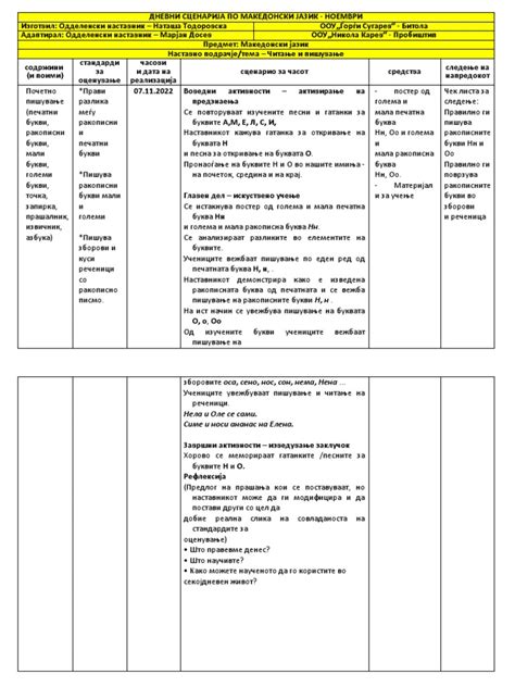 Планирање на тема сценарија за час Pdf