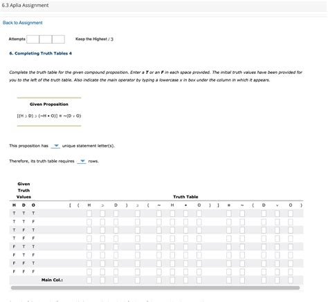 Solved Complete The Truth Table For The Given Compound