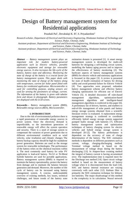 PDF Design Of Battery Management System For Residential Design Of Battery Management System