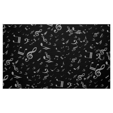 Silver Gray Musical Notes On Black Fabric Zazzle