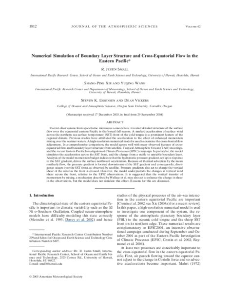 Pdf Numerical Simulation Of Boundary Layer Structure And Cross Equatorial Flow In The Eastern