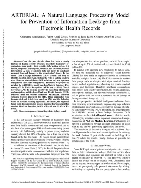 Arterial A Natural Language Processing Model For Prevention Of Information Leakage From