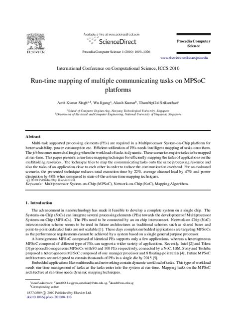 Pdf Run Time Mapping Of Multiple Communicating Tasks On Mpsoc Platforms