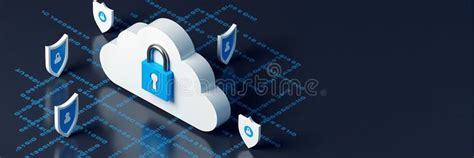 Locked Cloud With Binary Code And Shields Privacy Protection Concept