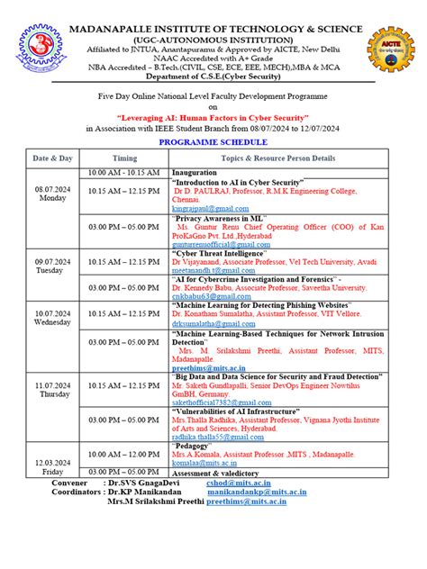 Fdp Agenda Cyber Security With Email Ids Pdf Security Computer Security